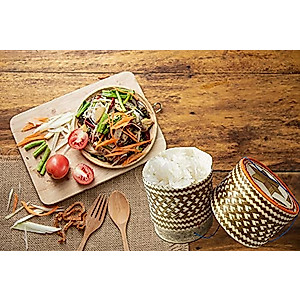Bamboo Sticky Rice Serving Basket Handmade ''KRA-Tip'' Thai Laos Traditional Weave Wickerwork with Vegetable Based Dye Serving Travel Picnic Keeping Sticky Rice After Steaming Keep Sticky Rice Warm