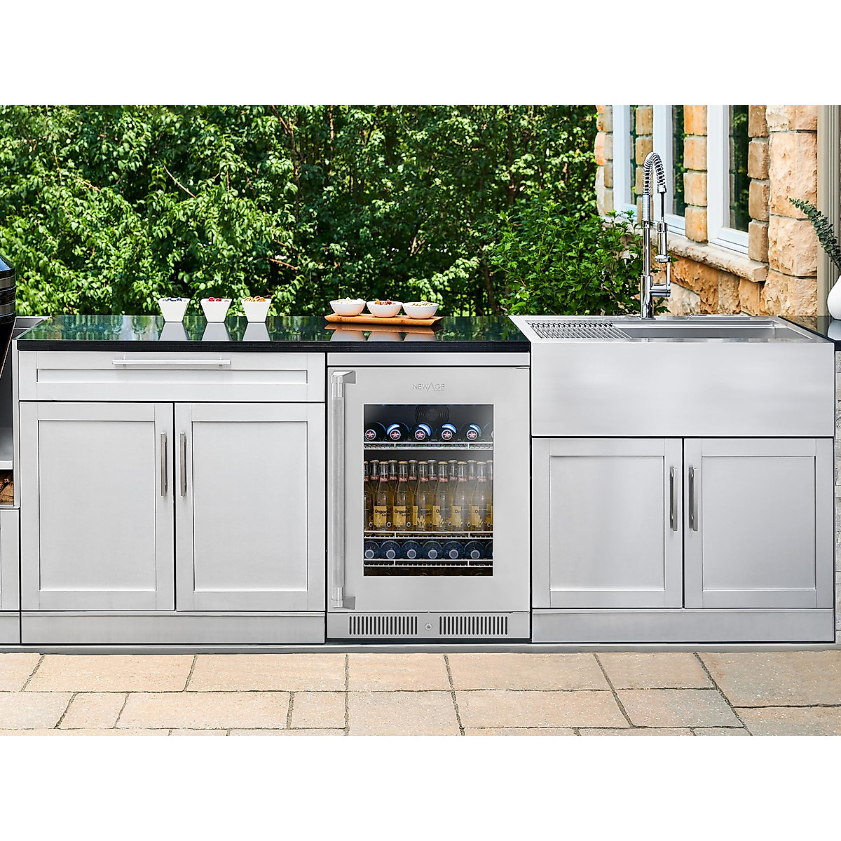 NewAge Products 24 in. Under Counter Fridge with Glass Door, 46 Bottles/140 Cans Capacity Beverage Refrigerator, Stainless Steel Mini Fridge Wine Cooler for Home Bar, Kitchen, Garage, Outdoor, 93000