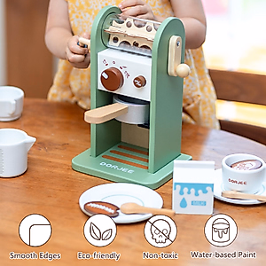 Pretend Play Kitchen Set for Toddlers, Wooden Tea Set for Little Girls, Wood Toy Coffee Maker Set for Kids