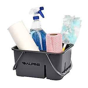 Alpine Industries 4 Compartment Plastic Cleaning Caddy – Heavy Duty Divided Cleaner & Tools Bucket for Sanitizing Commercial Bathroom Floors & Windows