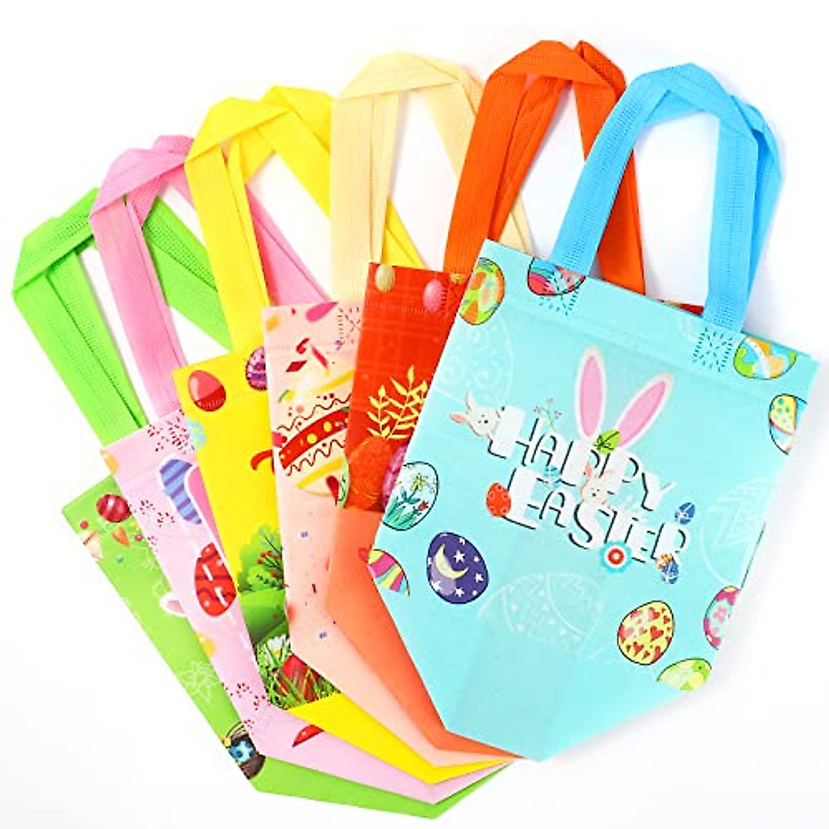 YANGTE 24Pcs Easter Bags Kid Easter Baskets with Handle, Reusable Gift Bags Easter Tote Bag Bulk Non Woven Goodie Bags Party Bags for Easter Egg Hunt Holiday Party Supplies