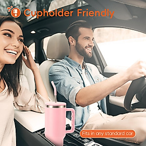 VUSIGN 40 oz Tumbler with Handle and Straw Lid, Stainless Steel Vacuum Insulated Tumbler Travel Mug Water Bottle Cup for Water Iced Tea Coffee Smoothie Car, Blush