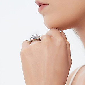 BERRICLE Sterling Silver Halo Wedding Engagement Rings Emerald Cut Cubic Zirconia CZ Statement Cocktail Split Shank Ring for Women, Rhodium Plated Size 8