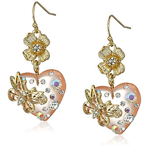Betsey Johnson Flower & Heart Double Drop Earrings