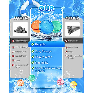 SOPPYCID 15Pcs Reusable Water Balloons, Magnetic Water Balloons for Kids Boys Girls, Quick Fill Soft Silicone Water Balls for Kids, Pool Outdoor Summer Toys for Refillable Water Ballons Bath, Beach