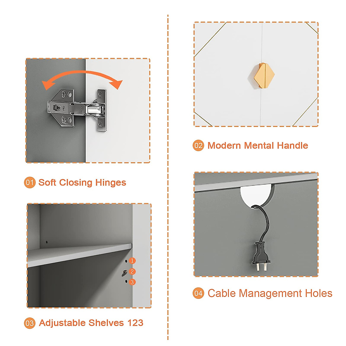 Okvnbjk Credenza, Modern Buffet Cabinet, Bookmatch with 2 Door, 28" Sideboard Buffet Cabinet for Kitchen, Hallway, Office, Entryway or Living Room (White/Gray)