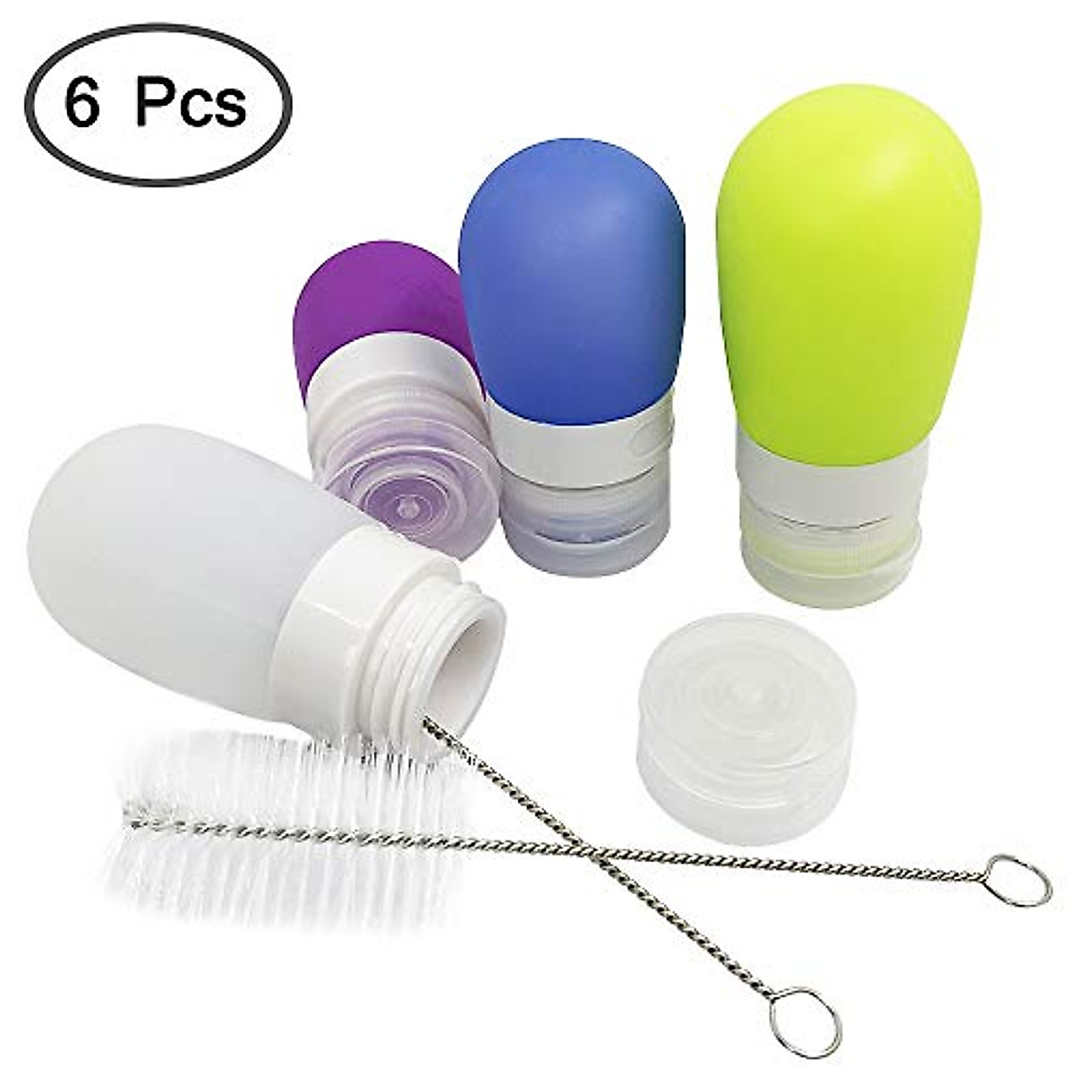 4 pcs Squeeze Salad Dressing Bottles, FineGood 1.3oz and 2 oz. Portable Sauce Containers, Leak Proof Food Storage Condiment Bottles, Comes with 2 pcs Cleaning Brushes - 4 Colors