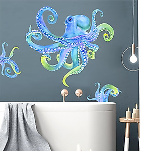 Large Octopus Wall Sticker Ocean Animal Wall Decal Peel and Stick Vinyl Wall Art Mural for Bathroom Decor Kraken Tentacles Wall Stickers Under The Sea Wall Decals for Kids Bedroom Living Room