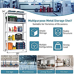 Giantex 4 Pcs 5-Tier Storage Shelves, 39 x 16 x 74 Inch Height Adjustable Steel Garage Storage Rack with Foot Pads, Heavy Duty Garage Shelving for Warehouse, Basement, Kitchen, White