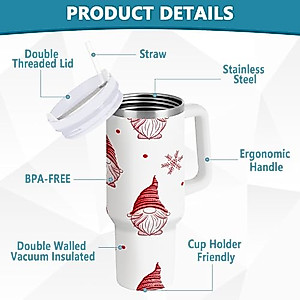 RPLIFE Christmas Gnomes White Tumbler with Handle and Straw, Stainless Water Bottle, Coffee Cups with Lids Reusable