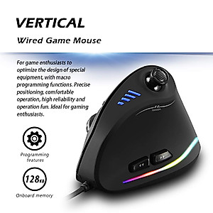 Vertical Mouse, Ergonomic USB Wired Vertical Mouse with [5 D Rocker] [10000 DPI] [11 Programmable Buttons], RGB Gaming Mouse for Gamer/PC/Laptop/Computer