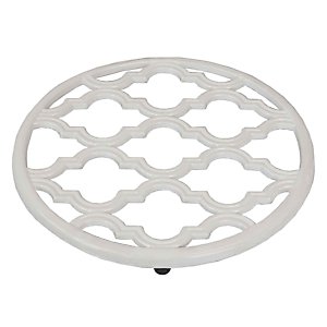 Home Basics Lattice Collection Cast Iron Trivet for Serving Hot Dish, Pot, Pans & Teapot on Kitchen Countertop or Dinning, Table-Heat Resistant (1, White)