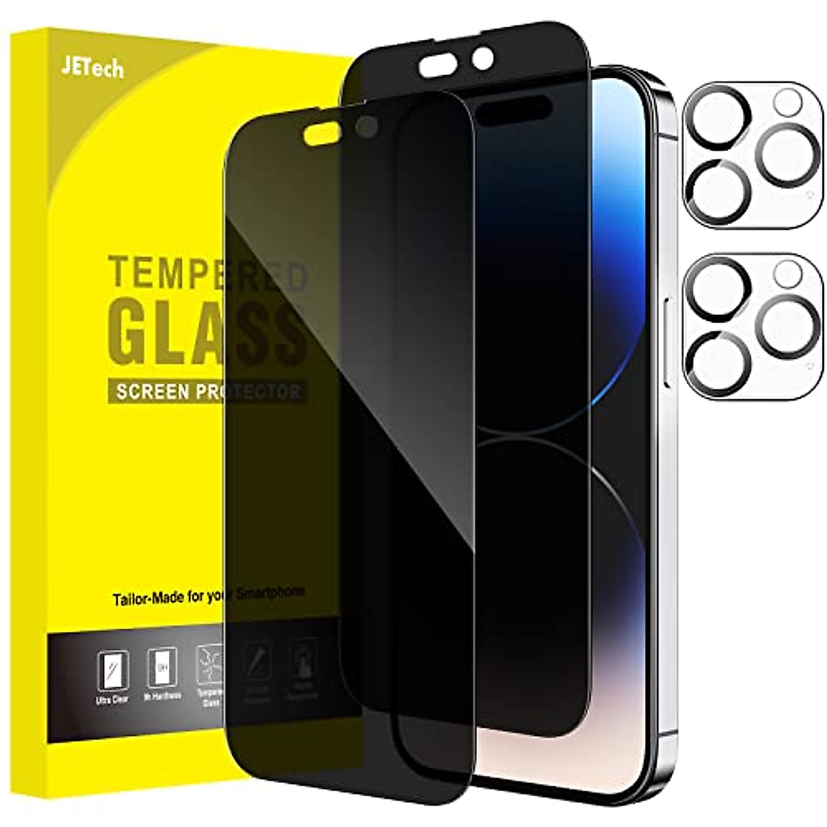 JETech Privacy Full Coverage Screen Protector for iPhone 14 Pro 6.1-Inch with Camera Lens Protector (NOT FOR iPhone 14 Pro Max 6.7-Inch), Anti-Spy Tempered Glass Film, 2-Pack Each