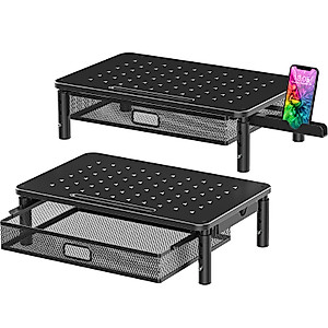 Zimilar Monitor Stand Riser with Metal Drawer, 3 Height Adjustable Monitor Riser with Phone Holder for Computer, Laptop, Premium Metal Computer Monitor Stand with Storage for 2 Monitors