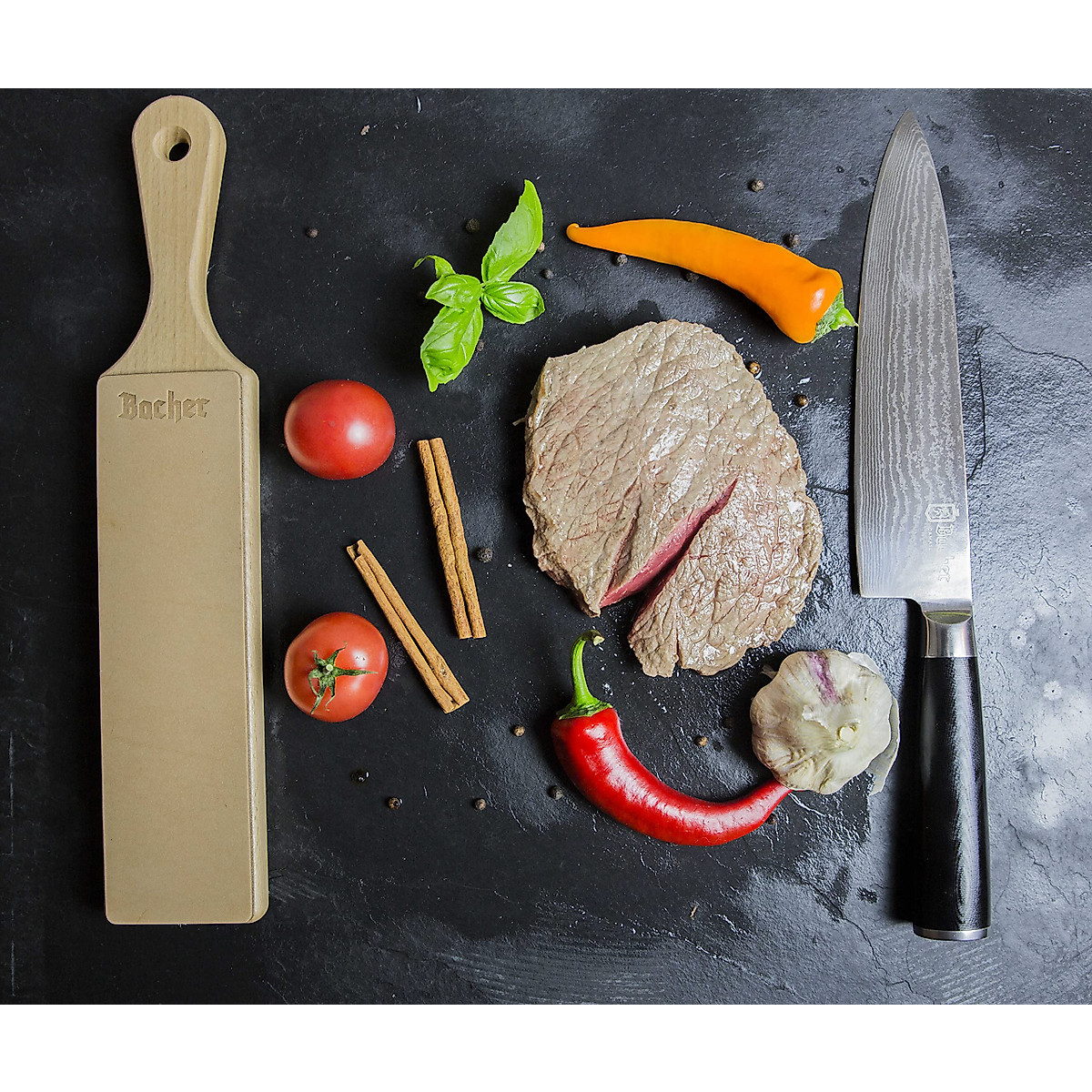 Bacher Premium Leather Strop for Knife Sharpening with Polishing Compound - Double Sided Stropping Leather – Stropping Kit: Knife Strop and Stropping Compound for Wood Carving and Woodworking