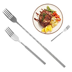 Gjinxi Telescopic Extendable Long Fork, Stainless Retractable Extended Telescoping Fork, Long Extension Dinner Forks for Eating, Extending Fork for Dinner Fruit Dessert Fork 8.6~25.6in (1pc)
