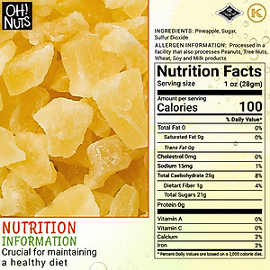 Oh! Nuts Dried Pineapple Chunks - 1.5lb Bulk Bag | Fresh Sweet Dehydrated Tropical Fruit Bites for Snacking & Baking | Low in Sugar, Sodium & Cholesterol | High in Fiber & Antioxidants, Dairy Free…