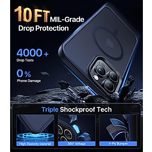 Maozis Strong Magnetic for iPhone 13 Pro Max Case [Compatible with Magsafe][Military Grade Drop Protection] Protective Shockproof Translucent Matte Slim Phone Case for iPhone 13 Pro Max, Navy Blue