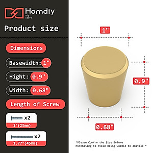 homdiy 5 Pack Brushed Brass Cabinet Knobs Gold Dresser Drawer Round Knobs for Kitchen Cabinet Hardware