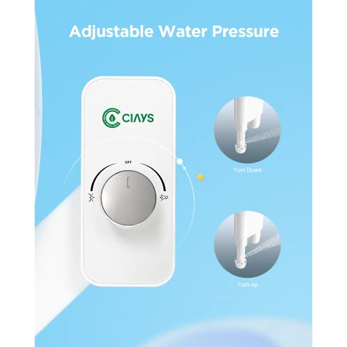 Ciays Toilet Bidet Non-Electric Bidet Toilet Attachment Dual Nozzles for Frontal/Rear Wash, Adjustable Pressure Control, Sliver/White