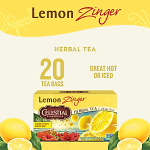 Celestial Seasonings Lemon Zinger Herbal Tea, Caffeine Free, 20 Tea Bags Box, (Pack of 6)