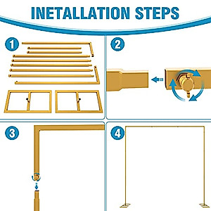 Fomcet 10FT x 10FT Backdrop Stand Heavy Duty with Base, Gold Portable Adjustable Pipe and Drape Backdrop Stand Kit, Square Metal Arch Party Frame for Wedding Birthday Parties Banquet Decorations