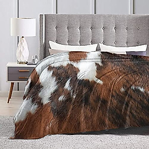Fleece Blanket Brown and White Cowhide Print Fiber House Flannel Throw Blankets All-Season Throw Warm for Home Lovely 60"x80"