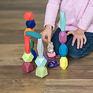 Safer Stacks - Wooden Stacking Stones/Rocks - Montessori Toddler Toy Blocks - Mega XL - Choke Test Certified - CPSC Certified - Safe for 12m+ 1 2 3 4 5 Boys Girls- 16pcs