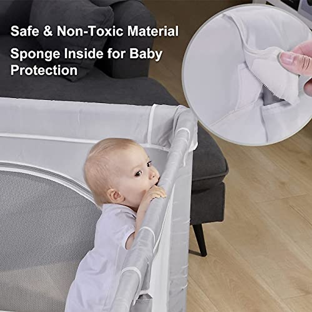 Calody Baby Playpen, Playpen for Babies, Extra Large Play Yard for Infants Toddlers, Indoor Safety Kids Activity Center, Anti Fall Baby Fence with Window Gates(79x59x27 Inches, Grey)