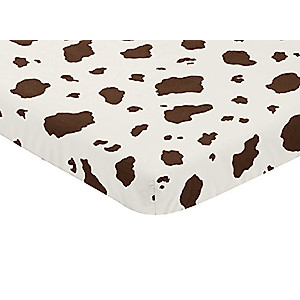 Sweet Jojo Designs Brown Cow Print Baby Boy Fitted Mini Portable Crib Sheet for Western Wild West Collection - for Mini Crib or Pack and Play ONLY
