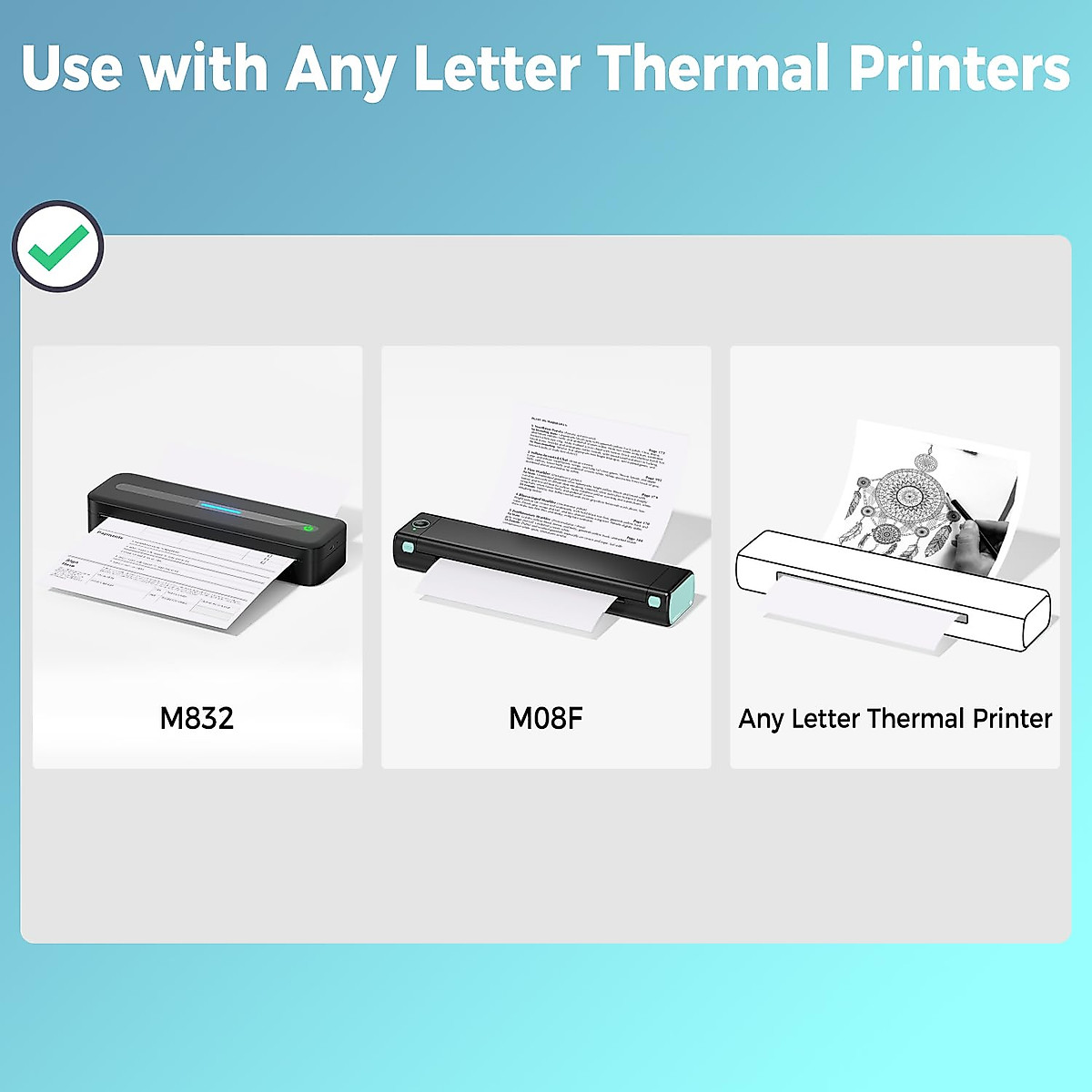 Odaro Thermal Printer Paper 8.5 x 11 US Letter Size Paper, Multipurpose Office White Paper - 100 sheets, Compatible with M08F, M832, MT800, MT800Q And Other Letter Portable Printers