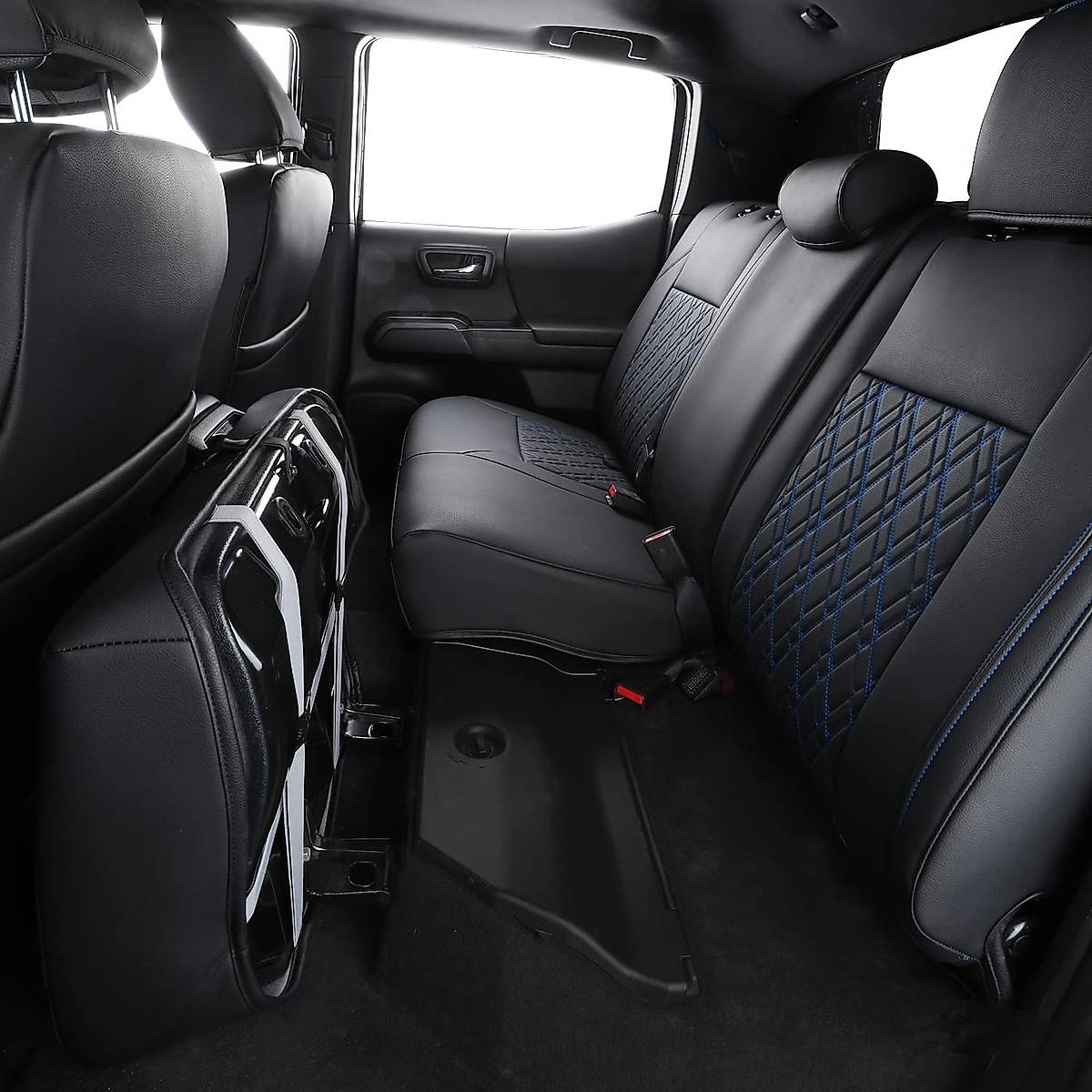 LUCKYMAN CLUB Tacoma Seat Covers, Fit for 2016-2023 Tacoma Crew Double Cab SR SR5 TRD Sport TRD Off-Road TRD PRO Limited with Water Proof Faux Leather(Full Set 2016-2023, Black&Blue)