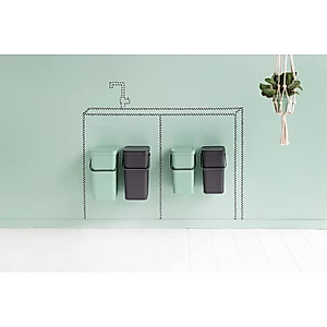 Brabantia Sort & Go Built-in Cupboard Recycling Cans (2 x 4.2 Gal/Dark Gray & Jade Green) Double Door Mounted Trash Organisers with Handles & Removable Lids