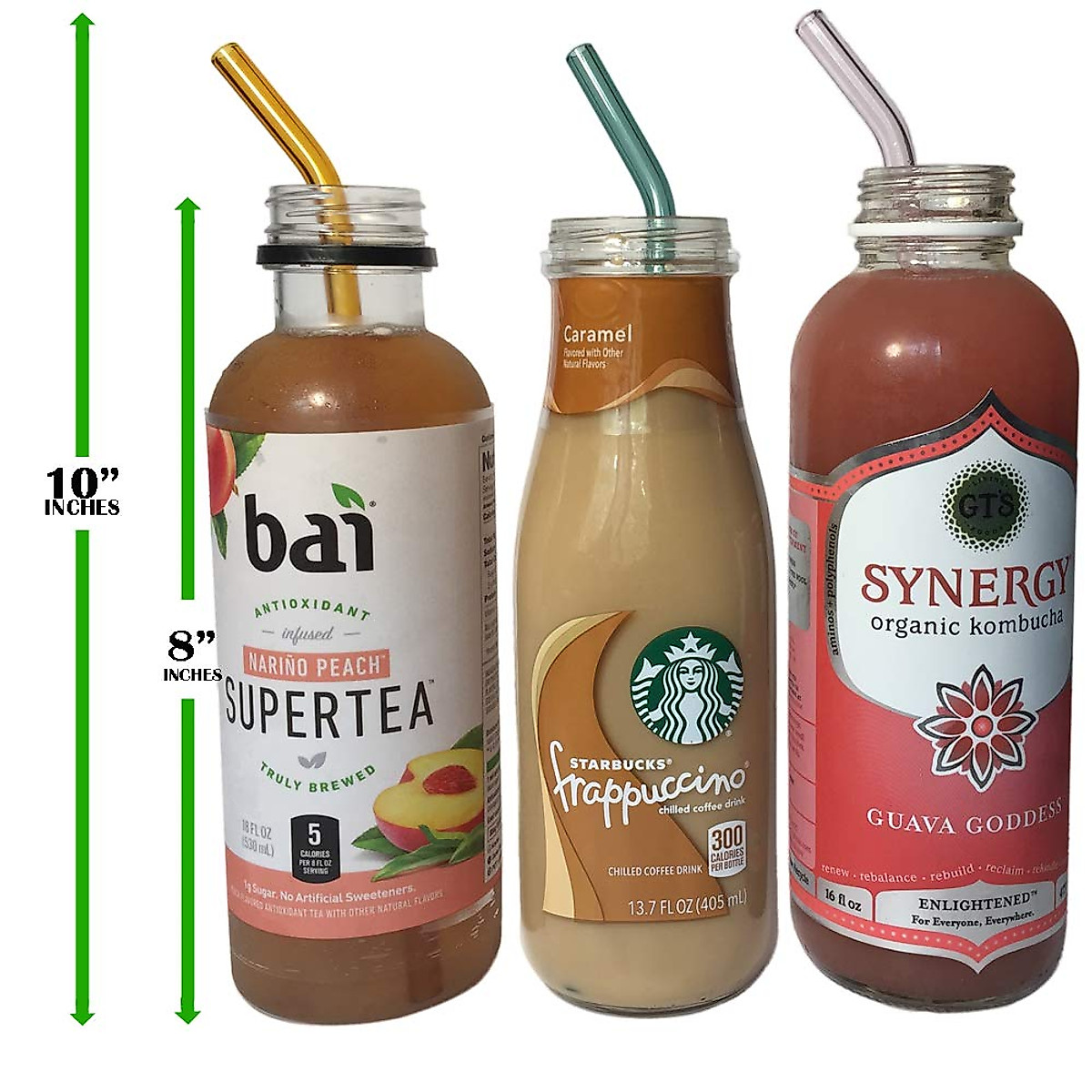 Reusable Glass Drinking Straws Set Of 6, Multi-Color 10" Long Straw for Yeti Tumbler, Ozark, Non toxic, Shatter Resistant,A Family Pack That Can Replace All Plastic, Silicone Or Metal Straws.