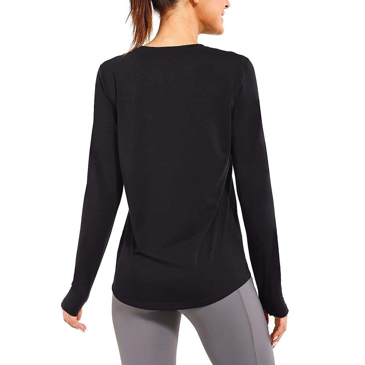 BALEAF Women's Athletic Long Sleeve Workout Shirts Loose Active Tops Running Gym Exercise T-Shirts Thumb Hole Black M