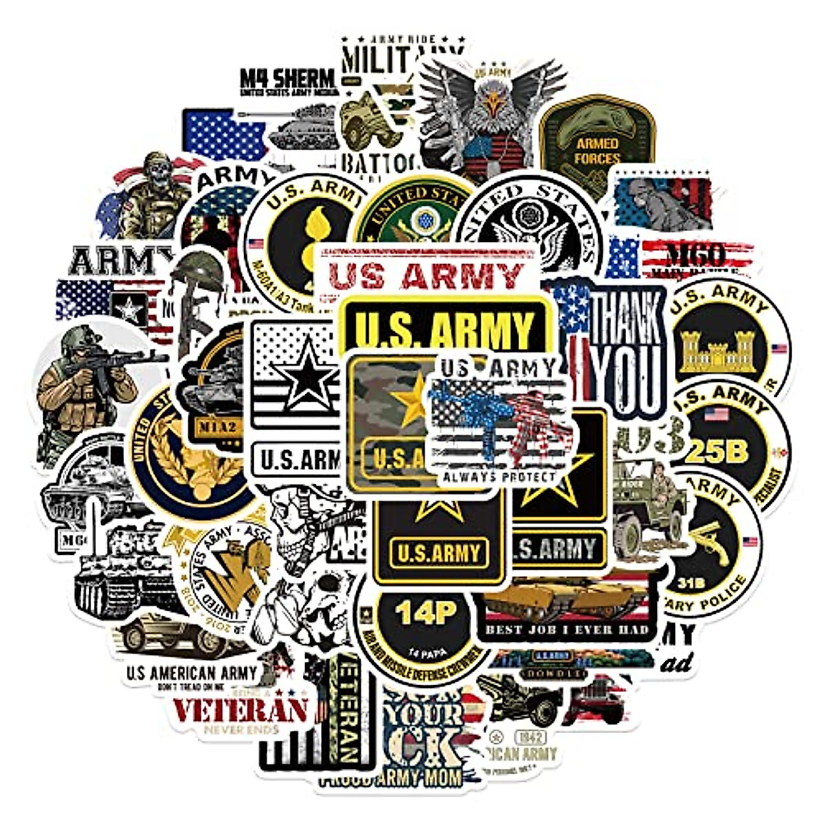 50 PCS U.S. Army Stickers, United States Army Pride Stickers,Military Stickers for Water Bottles, Laptops, Suitcases,Skateboards,Cars,Perfect Gifts for Veteran, Military Fans,Adults,Teens and Kids