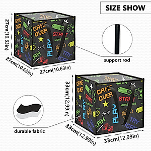 KEEPREAL Pixel Game Style Cube Storage Bin with Handles, Large Collapsible Organizer Storage Basket for Home Decorative(1Pack,13 x 13 x 13 in)