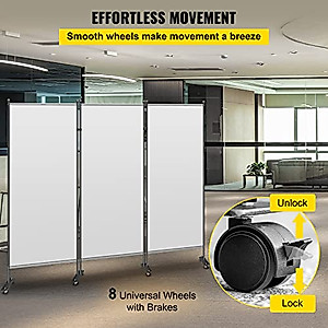 VEVOR Room Divider 6ft, Room Divider Wall 3 Panels, Partition Room Dividers 89"x73", Folding Room Divider, Panel Room Divider, Folding Privacy Screen with Wheels (Light Gray) for Home, Dorm, Office