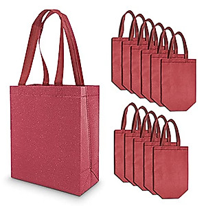 Small Gift Bags - 12 Pack Mini Red Metallic Glitter Gift Bags with Handles, Cute Reusable Eco Friendly Bling Tote for Valentine Goodie & Favor Bags, Birthday Party, Candy Favors, in Bulk - 6x3x8