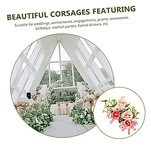 VOSAREA 1set Wrist Flowers and Corsages Finger Ring Bracelet Garland Decor Prom Bracelet Corsage Wrist Band Boutonniere Brooch Pin Corsage Wristlet Wedding Bride Wrist Corsage Pink Wreath