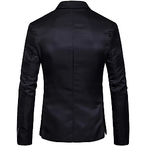 Men's Long Sleeves Peak Lapel Collar One Button Slim Fit Sport Coat Blazer, Black, 36 = Tag L