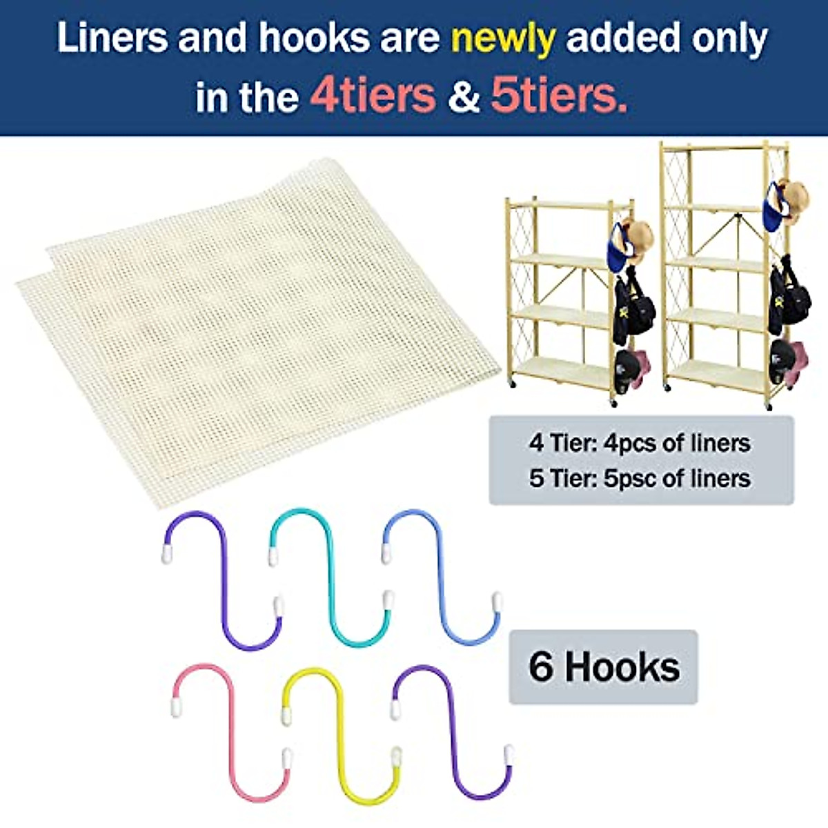 Letusto Heavy Duty Foldable Collapsible Shelf with Wheels with Breaks - Folding Metal Frame Shelving Pantry Organizer System Rack - Shelves with No Assembly Required (Natural, 5 Tier)