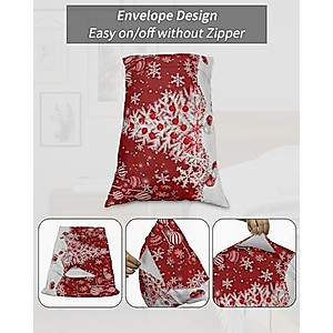 Edwiinsa Christmas Tree Pillow Covers Standard Size Set of 2 20x26 Bed Pillow, Plush Soft Comfort for Hair/Skin Cooling Pillowcases with Envelop Closure Throw Covers Red Xmas Balls Star Snowflake