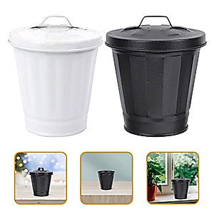 Toddmomy 2Pcs Mini Desktop Trash Can with Lid Small Waste Paper Bin Rubbish Basket Flower Holder Pot Planter Sundries Container Countertop Garbage Cans for Bathrooms Kitchens