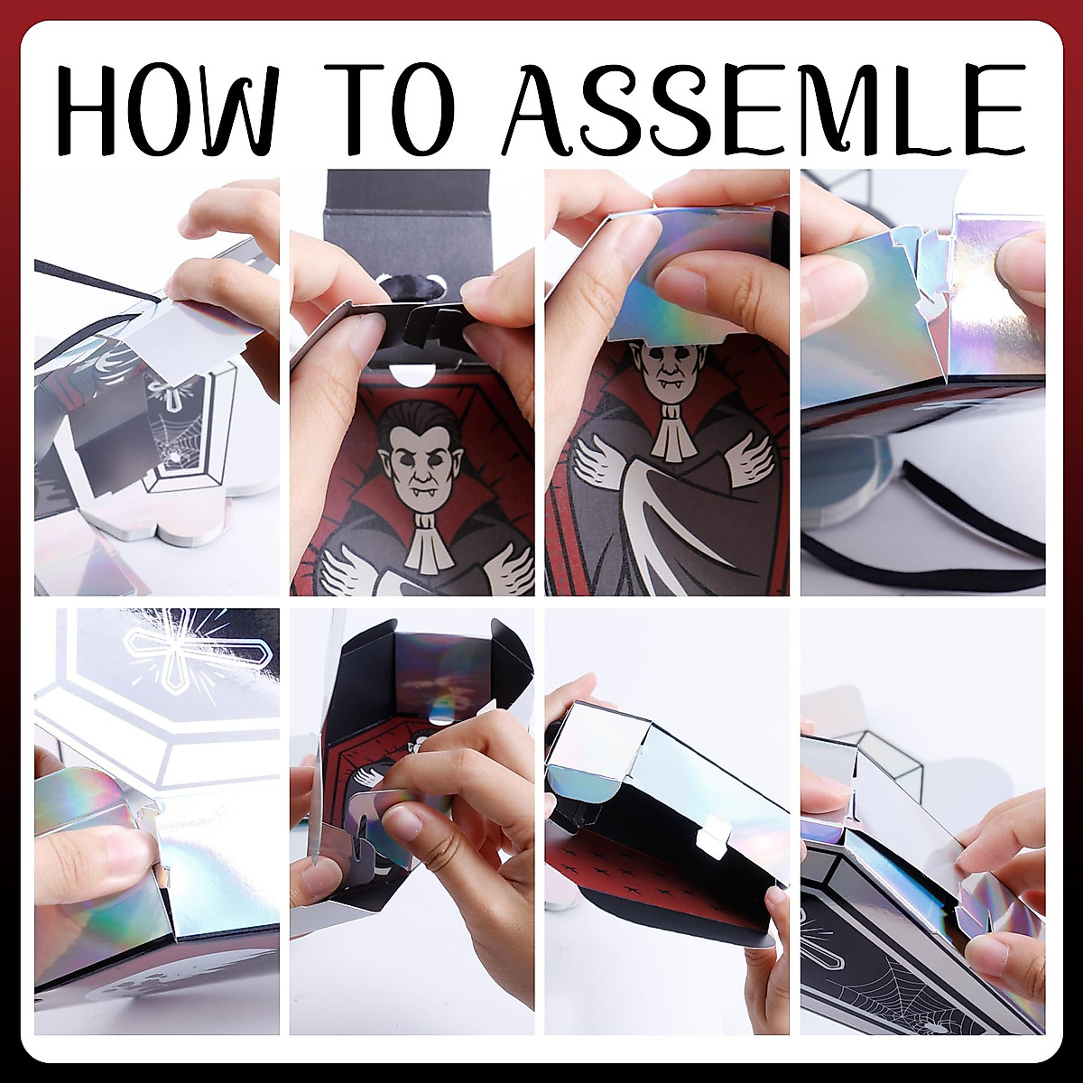 HOMEZZO 16 Pcs Coffin Treat Boxes, Holographic Halloween Vampire Party Supplies,Dracula Bloody Gothic Halloween Candy Boxes for Horror Movie Party Trick or Treat