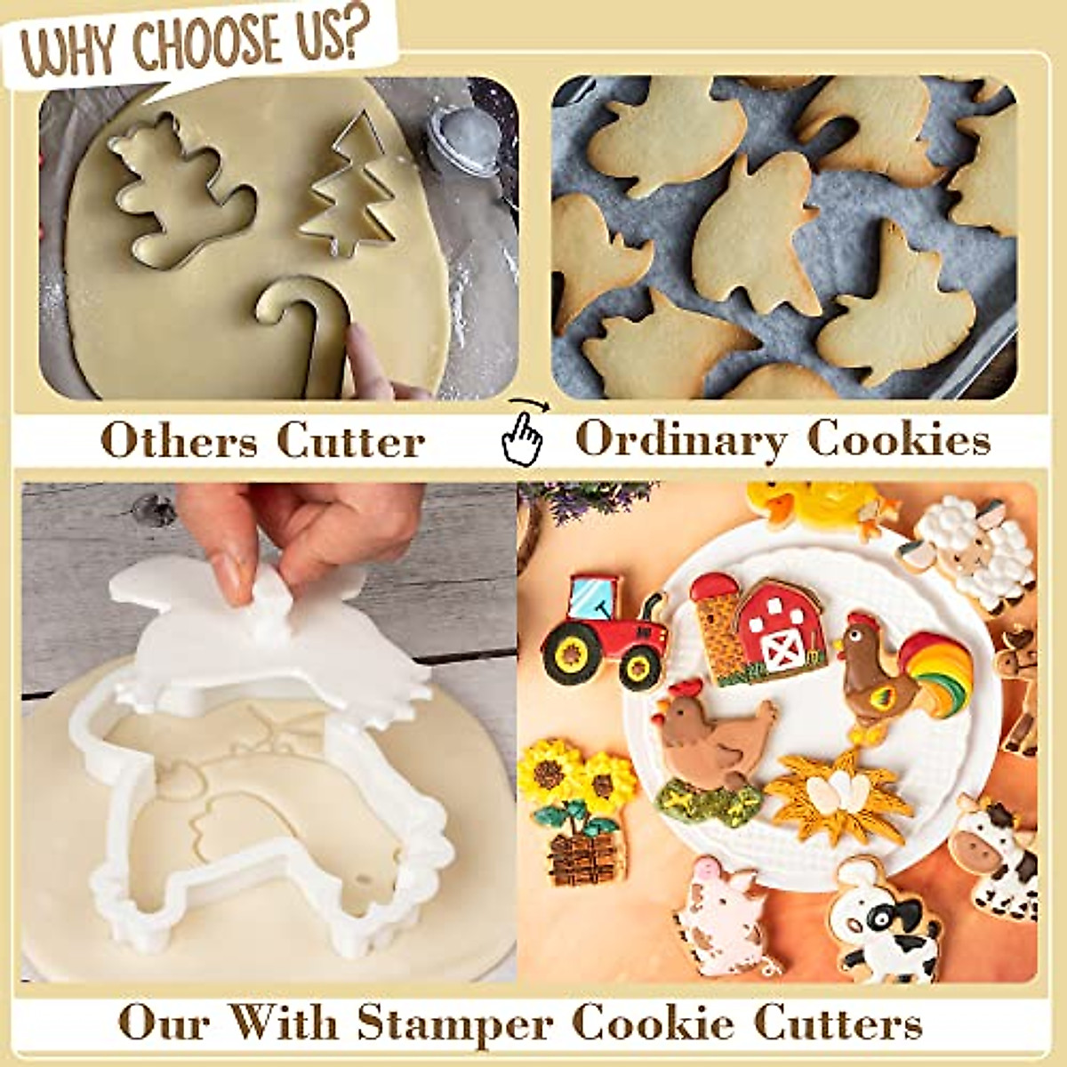 Flycalf Farm Cookie Cutter Sheep With Handle Plunger Stamps 3D Biscuit Cutter Baking PLA Mold DIY for Kitchen 3.5" Tools for Baby Shower Family Birthday Party