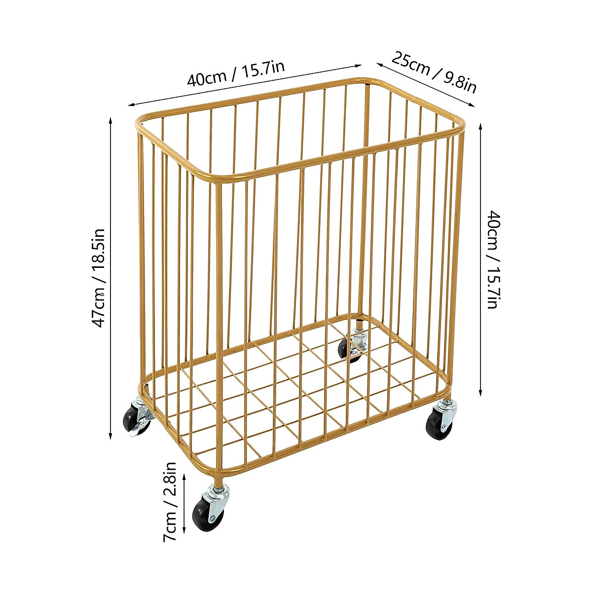 Gold Metal Laundry Hamper with Wheels,Large Capacity Laundry Basket Cart,Rolling Laundry Basket,for Living Room,Bathroom,