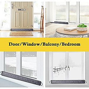 fowong Door Draft Stopper 38 Inch Weighted Under Door Draft Blocker Soundproofing Guard Wind Blocker with Hook Tapes for Easy Install, Grey