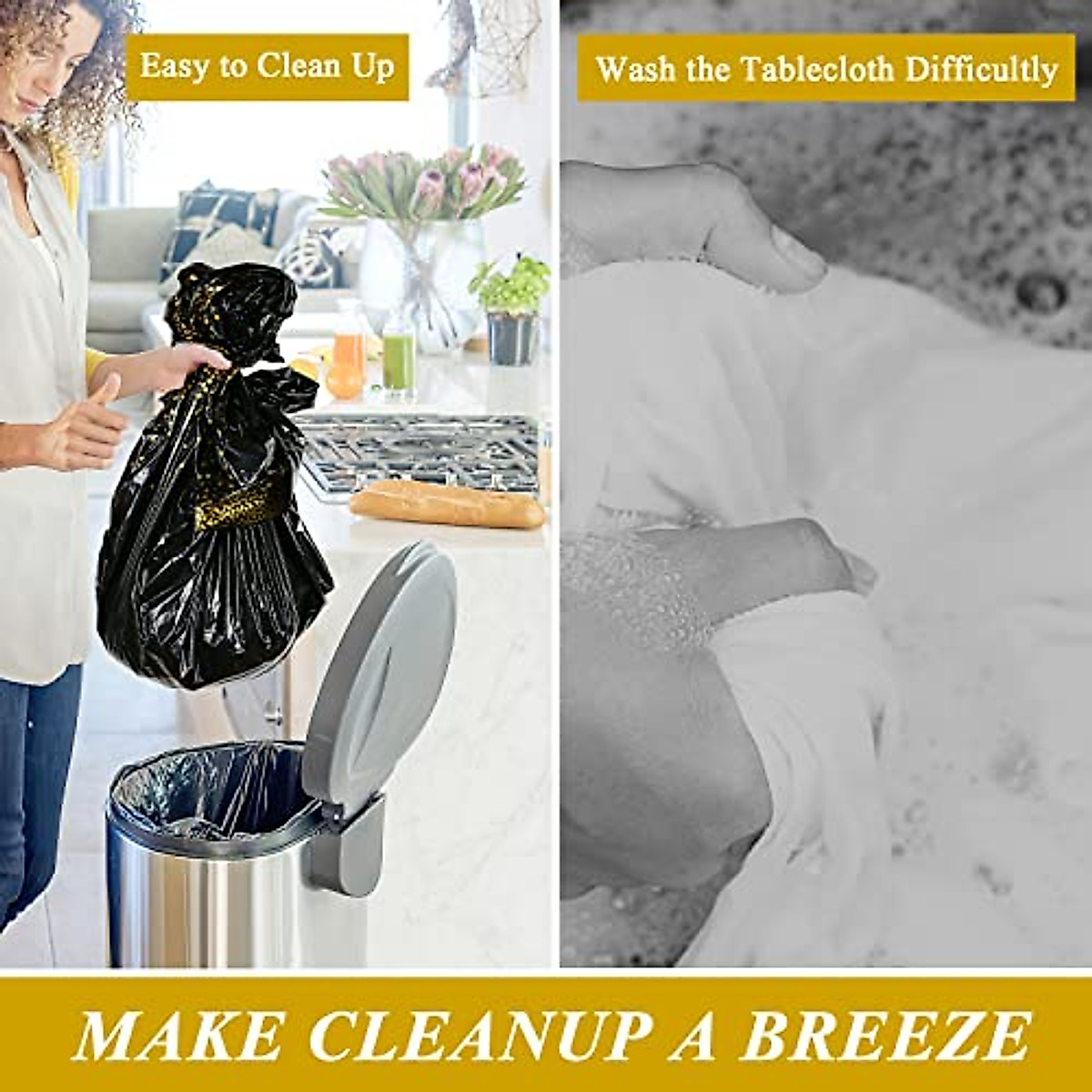 4 Pack Plastic Table Cloth Cover for Parties Disposable, Black and Gold Tablecloth for 8 Foot Rectangle Tables, Birthday Wedding Graduation Father Valentine's Day Easter Party Supplies Decorations