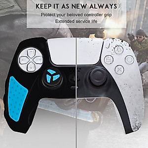 SIKEMAY PS5 Controller Cover Skin, Anti-Slip Thicken Silicone Protective Cover Case Perfectly Compatible with Playstation 5 Controller Grip with 10 x Thumb Grip Caps (Black-Blue)